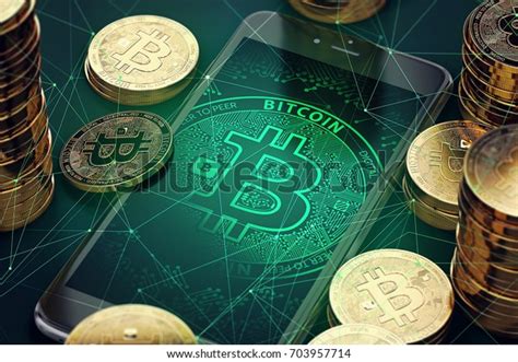 Smartphone Bitcoin Symbol On Screen Among Piles Stock Illustration Shutterstock