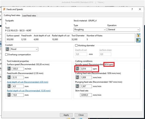 Powermill 2019 Standart Feeds And Speeds Bug Autodesk Community
