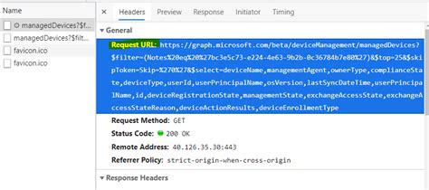 graph api endpoint to list managed devices throwing 401 forbidden error