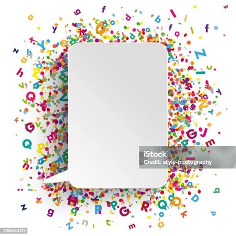 회색 배경에 컬러 문자와 색종이 조각이 있는 직사각형 말풍선입니다 Eps 10 벡터 파일 언어치료에 대한 스톡 벡터 아트 및 기타 이미지 Istock