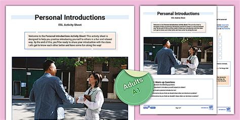 Esl Personal Introduction Activity Sheet [adults A1]