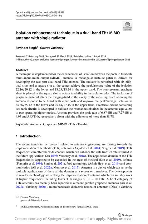 Isolation Enhancement Technique In A Dual Band Thz Mimo Antenna With Single Radiator Request Pdf