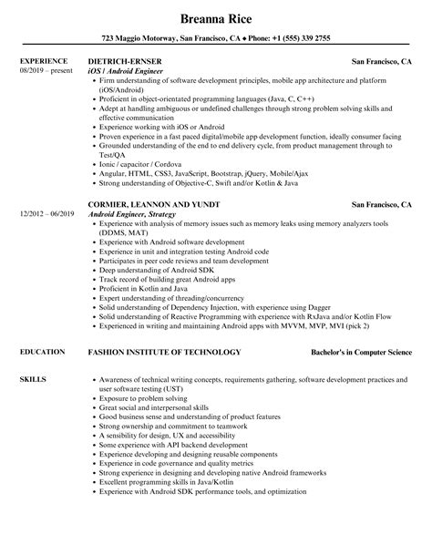 Android Engineer Resume Samples Velvet Jobs