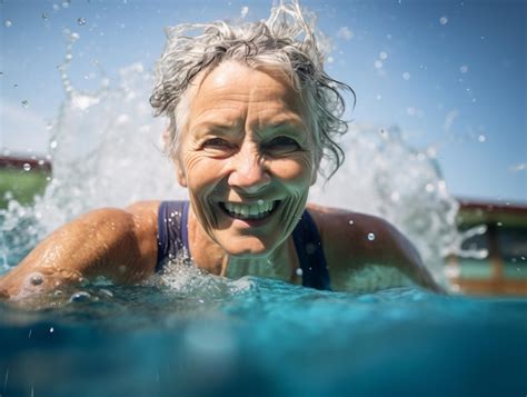 Premium Photo Active Senior Woman Enjoying Aqua Fit Class In A Pool