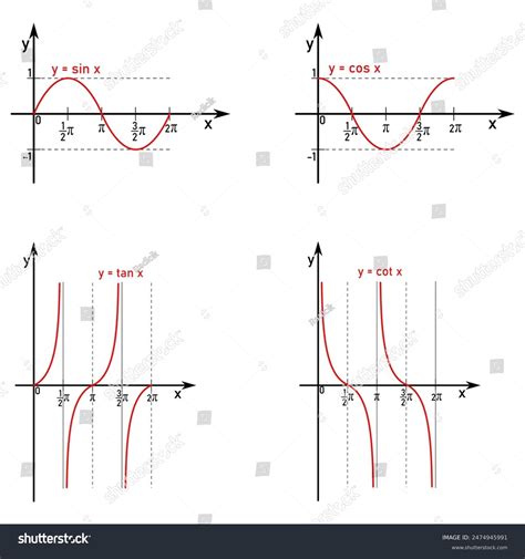 Graphs Trigonometric Functions Sine Cosine Tangent Stock Vector Royalty Free 2474945991