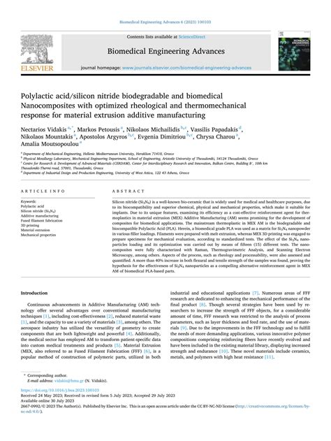 Pdf Polylactic Acidsilicon Nitride Biodegradable And Biomedical Nanocomposites With Optimized