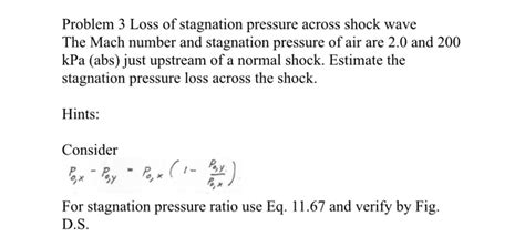 Solved Problem Loss Of Stagnation Pressure Across Shock Chegg