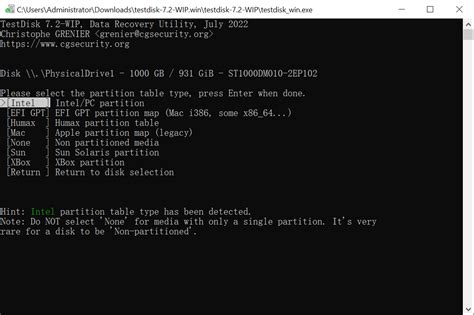 Testdisk Select The Partition Table Type Testdisk Select The Partition Table Type