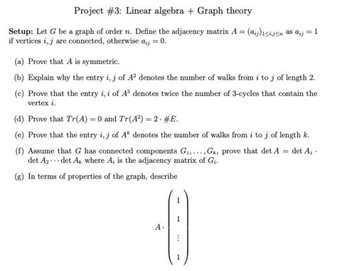 solved project 3 linear algebra graph theory setup let