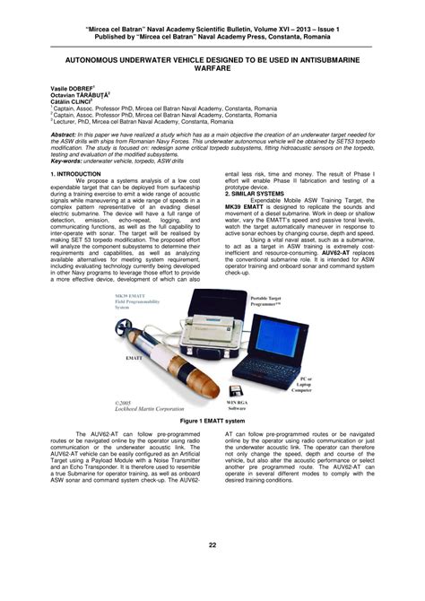 PDF AUTONOMOUS UNDERWATER VEHICLE DESIGNED TO BE USED IN ANTISUBMARINE WARFARE