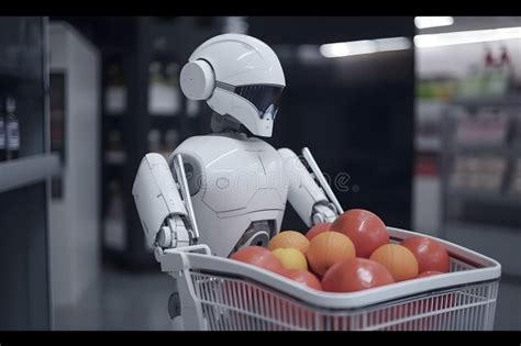An Automated Assistant Scanning And Collecting Groceries At A Supermarket Stock Image Image Of