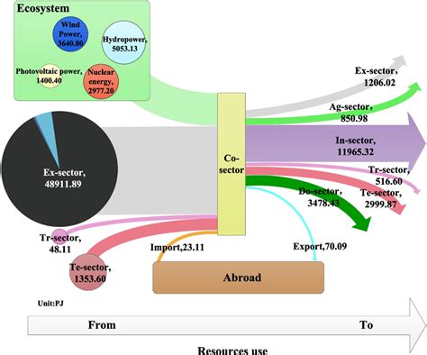 resource exergy input and output flows of the conversion sector in