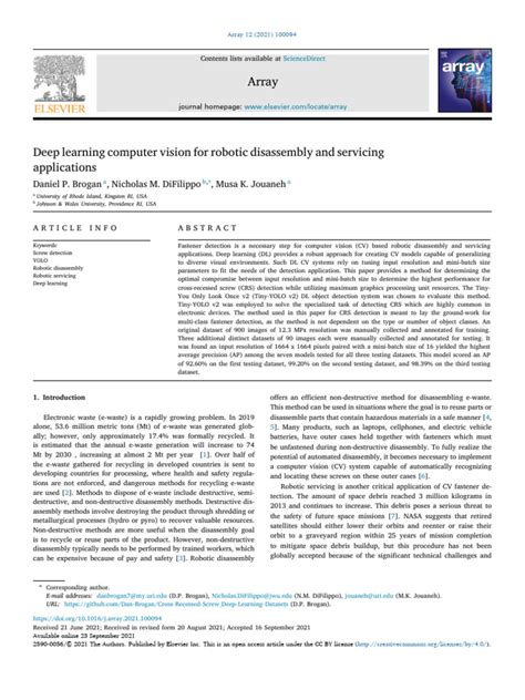 Deep Learning Computer Vision For Robotic Disassembly And Servicin2021