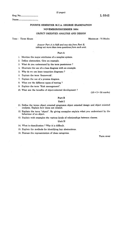test paper object oriented analysis and design university of kerela