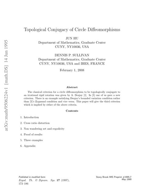 Pdf Topological Conjugacy Of Circle Diffeomorphisms
