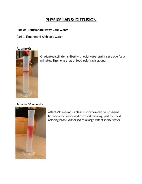 Lab 5 Physics Lab 5 Diffusion Part A Diffusion In Hot Vs Cold Water