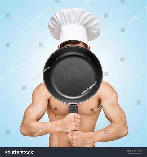 Naked Restaurant Chef Hiding Behind Frying Stock Photo Shutterstock
