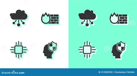Set Head With Shield Internet Of Things Processor Microcircuits Cpu And Firewall Security