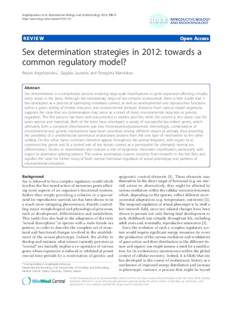 Pdf Sex Determination Strategies In 2012 Towards A Common Regulatory Model