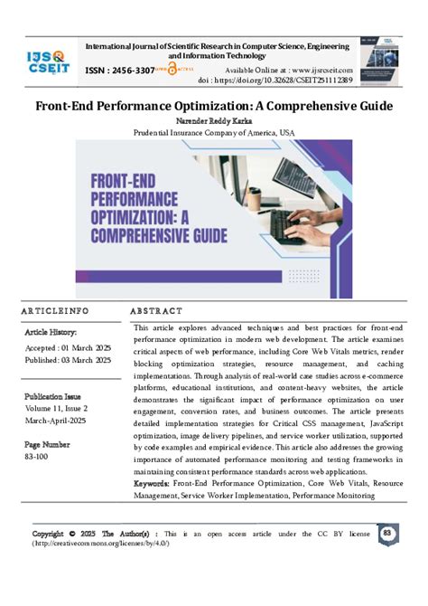 Pdf Front End Performance Optimization A Comprehensive Guide