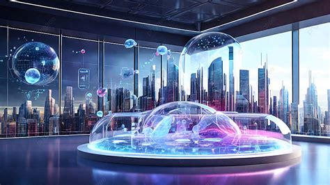 Vibrant Science Background Featuring Floating Holographic Molecules And 3d Data Visualizations