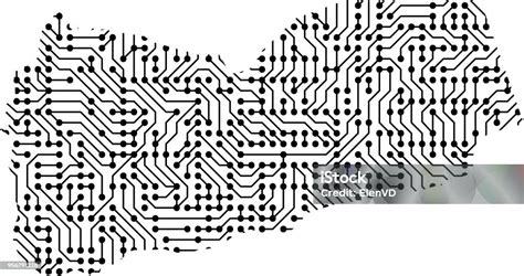 검은 인쇄 된 보드 칩 및 라디오 구성 요소에서 예멘의 추상 도식 지도 컴퓨터 전자 제품 프로세서 마더보드입니다 벡터 일러스트입니다 0명에 대한 스톡 벡터 아트 및 기타
