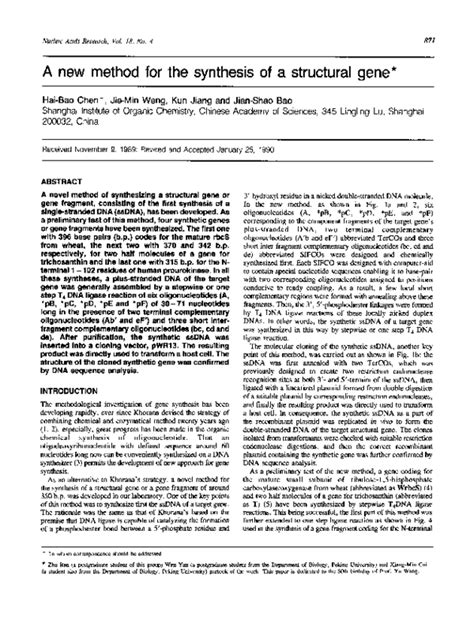 Pdf A New Method For The Synthesis Of A Structural Gene