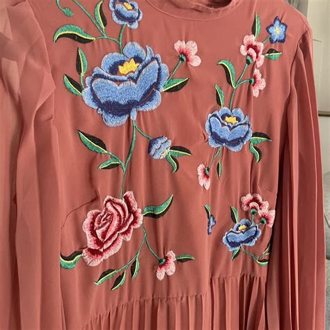 Pink Pleated Dress With Embroidery Worn Only Once Depop