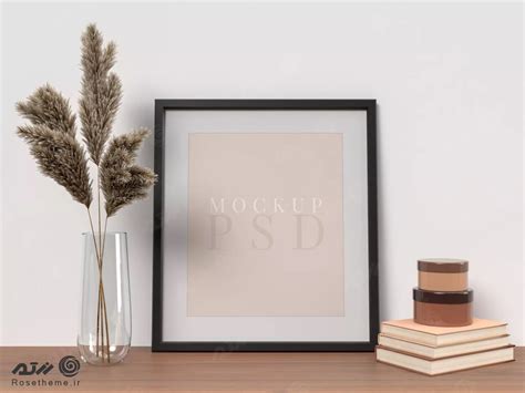 موکاپ فتوشاپ قاب عکس به همراه گل و گلدان و کتاب فایل Psd لایه باز 21547