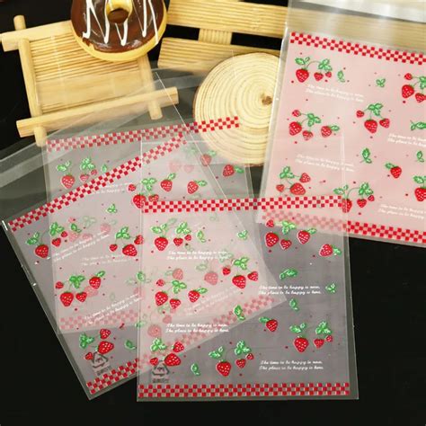 귀여운 딸기 쿠키 사탕 가방 Diy 자체 접착 비닐 가방 웨딩 생일 파티 비스킷 스낵 포장 가방 100 개선물가방and포장용품 Aliexpress