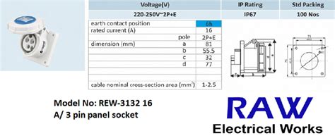 Polycarbonate 16 Ams 3 Pin Panel Socket Blue At Rs 230 In Chennai Id 2852402449312