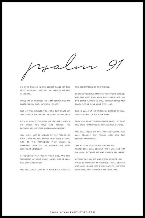 Psalm 91 Bible Verse Poster Artwork Christian Scripture Wall Art Print