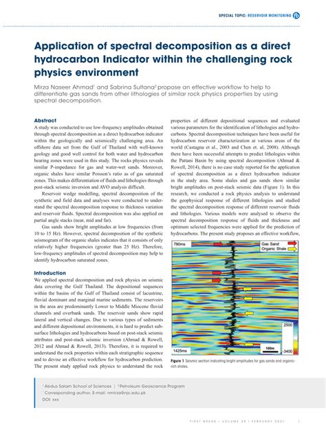 Pdf Application Of Spectral Decomposition As A Direct Hydrocarbon Indicator Within The