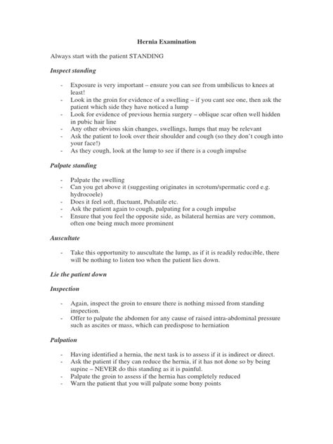 Hernia Examination Scheme Human Anatomy Medical Specialties