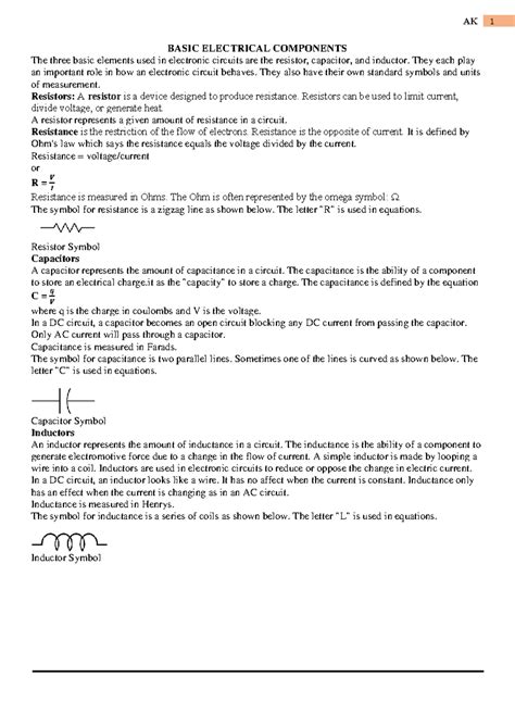 Basic Electrical Components And Alternating Current Basic Electrical