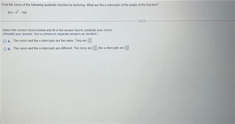 Solved Find The Zeros Of The Following Quadratic Function By
