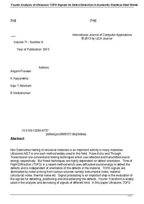 Pdf Fourier Analysis Of Ultrasonic Tofd Signals For Defect Detection