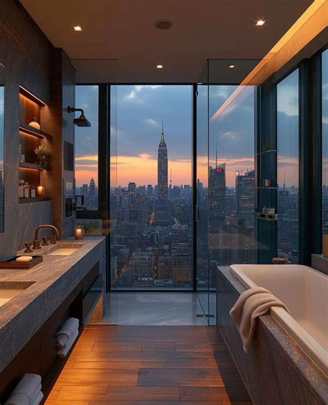 Modern Minimalist Penthouse Apartment Bathroom With Luxurious City View City View Apartment