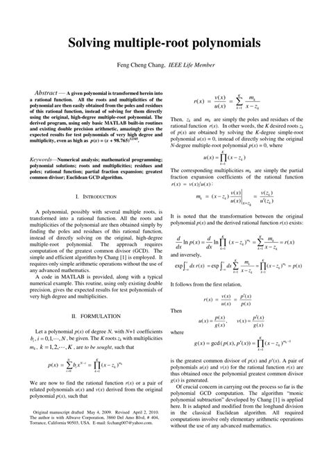 Pdf Solving Multiple Root Polynomials