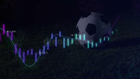Animation Of Financial Graph And Data Visualization Overlay On Soccer Ball On Grass Stock Video