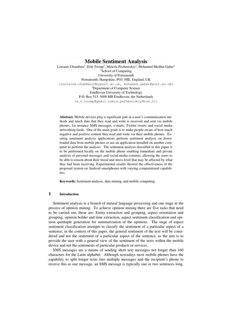 Pdf Mobile Sentiment Analysis