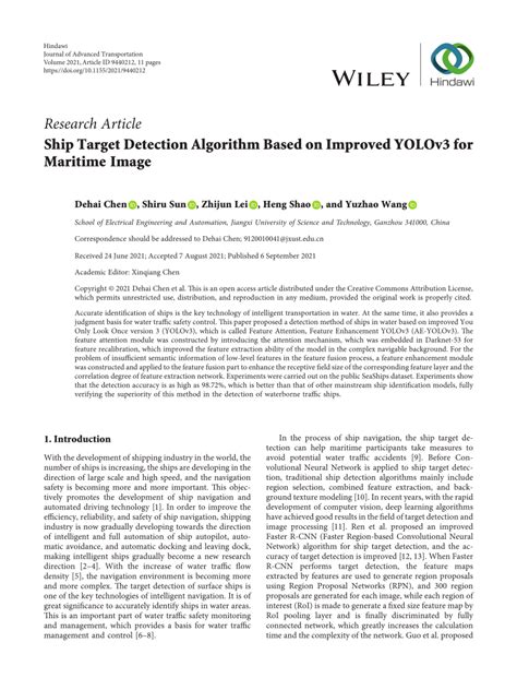 Pdf Ship Target Detection Algorithm Based On Improved Yolov3 For
