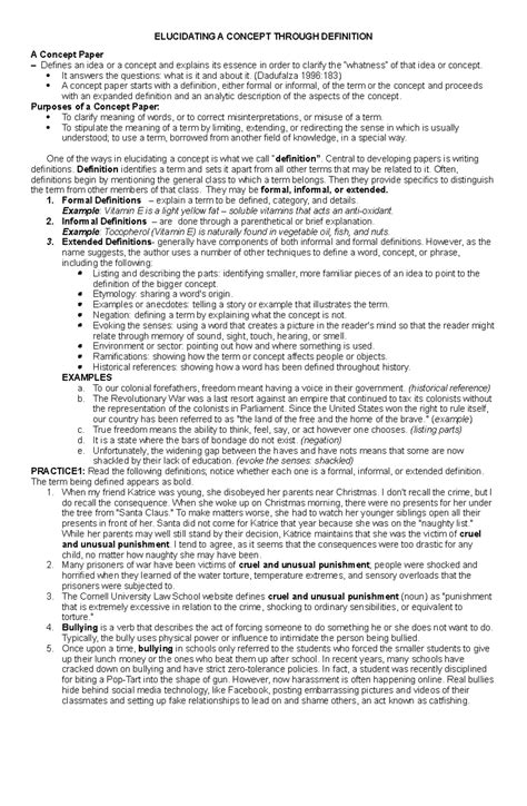 Elucidating A Concept Through Definition Elucidating A Concept