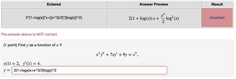 Solved Entered Answer Preview Result Log X Xlogx Chegg