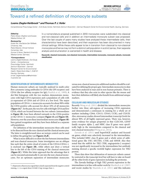 Pdf Toward A Refined Definition Of Monocyte Subsets
