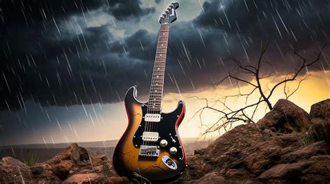 Premium Photo Electric Guitar In The Thunderstorm With Storm Clouds Brewing Above An Electric
