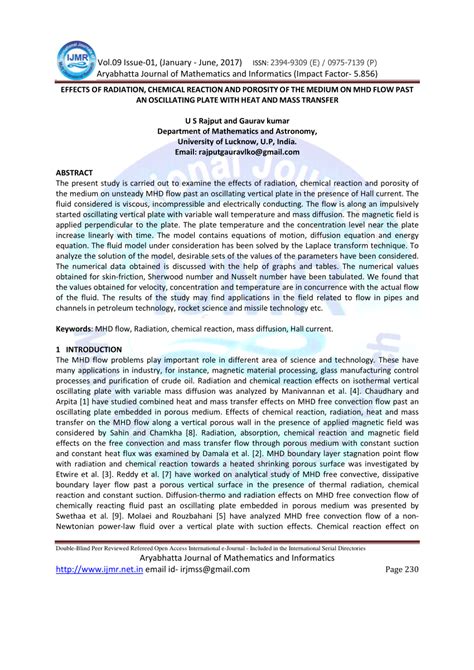 Pdf Effects Of Radiation Chemical Reaction And Porosity Of The Medium On Mhd Flow Past An
