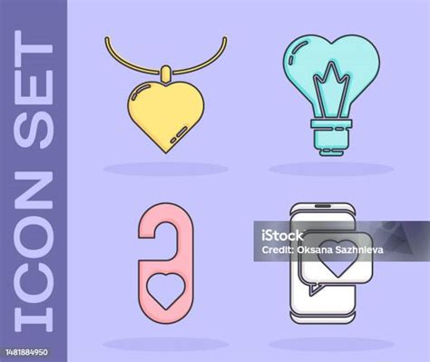 설정 온라인 데이트 앱 및 채팅 하트 모양의 펜던트가있는 목걸이 전구 아이콘에 하트와 하트 모양으로 방해하지 마십시오 벡터 3월에 대한 스톡 벡터 아트 및 기타 이미지