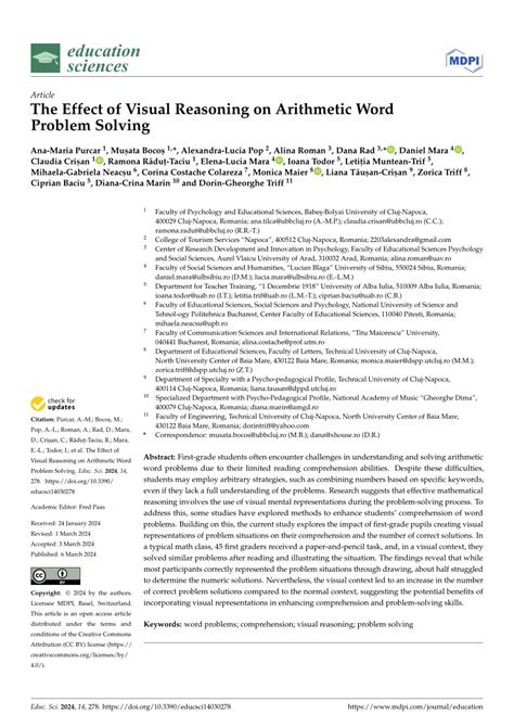 Pdf The Effect Of Visual Reasoning On Arithmetic Word Problem Solving