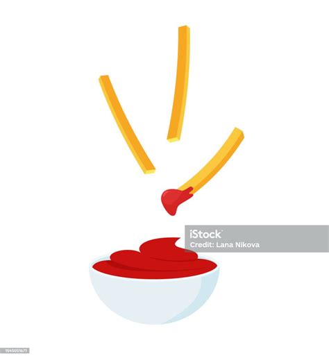 French Fries In Ketchup Vector Illustration For Fast Food Snack Street